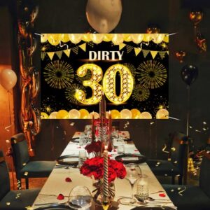 Ushinemi Dirty 30 Birthday Decorations, 30th Birthday Banner Backdrop for Men Women, Thirty Birthday Party Decor, 6x3.6ft