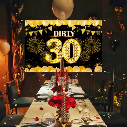 Ushinemi Dirty 30 Birthday Decorations, 30th Birthday Banner Backdrop for Men Women, Thirty Birthday Party Decor, 6x3.6ft