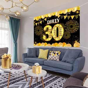 Ushinemi Dirty 30 Birthday Decorations, 30th Birthday Banner Backdrop for Men Women, Thirty Birthday Party Decor, 6x3.6ft