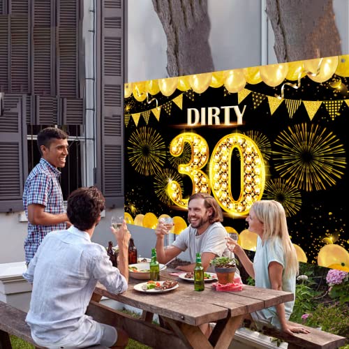 Ushinemi Dirty 30 Birthday Decorations, 30th Birthday Banner Backdrop for Men Women, Thirty Birthday Party Decor, 6x3.6ft