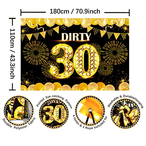 Ushinemi Dirty 30 Birthday Decorations, 30th Birthday Banner Backdrop for Men Women, Thirty Birthday Party Decor, 6x3.6ft