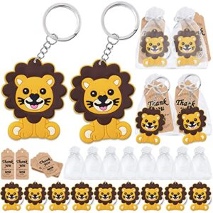 cicibear 60 pack lion party decorations for guests, 20 lion keychains, 20 tags and 20 gift bags for jungle safari wild woodland baby shower, kids birthday party favor