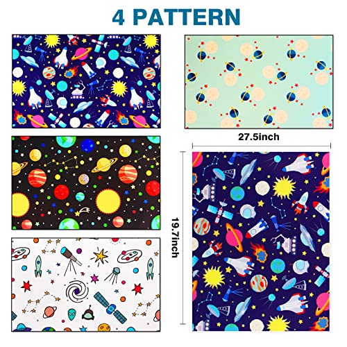 Outer Space Wrapping Paper Birthday Wrapping Paper for Boys Girls Kids Childrens Men Women - Gift Wrapping Paper Set with Blue White Navy Bulk Packaging Paper Assortment for Birthday Party Holiday Decoration DIY Crafts Supplies - Galaxy Spaceship Galactic