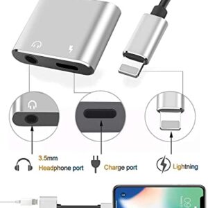 2 Pack Headphone Adapter for iPhone, [Apple MFi Certified] 2 in 1 Lightning to 3.5mm AUX Audio + Charger Splitter Adaptor Compatible with iPhone 14/13/12/11/XS/XR/X/8/7/iPad, Support All iOS System