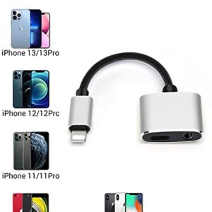 2 Pack Headphone Adapter for iPhone, [Apple MFi Certified] 2 in 1 Lightning to 3.5mm AUX Audio + Charger Splitter Adaptor Compatible with iPhone 14/13/12/11/XS/XR/X/8/7/iPad, Support All iOS System