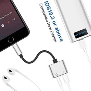 2 Pack Headphone Adapter for iPhone, [Apple MFi Certified] 2 in 1 Lightning to 3.5mm AUX Audio + Charger Splitter Adaptor Compatible with iPhone 14/13/12/11/XS/XR/X/8/7/iPad, Support All iOS System