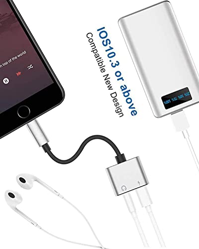 2 Pack Headphone Adapter for iPhone, [Apple MFi Certified] 2 in 1 Lightning to 3.5mm AUX Audio + Charger Splitter Adaptor Compatible with iPhone 14/13/12/11/XS/XR/X/8/7/iPad, Support All iOS System