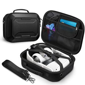 finpac semi-hard travel carrying case for quest 2 virtual reality headset, portable storage bag for vr touch controller, elite strap, adapter, charging cable (black)