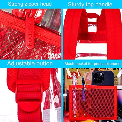 gxtvo Clear Backpack, Heavy Duty Transparent Bookbag, See Through Backpacks for Women Men - Red