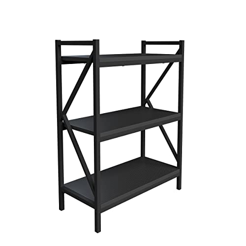 3 Shelf Bookcase - Console Table or Storage Shelf with Carbon Fiber Texture Finish and K Shaped Legs by Lavish Home (Black)