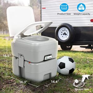 YITAHOME Portable Toilet Camping Porta Potty with Carry Bag and Hand Sprayer, 5.28 Gallon Leak-Proof Indoor Outdoor Toilet with Level Indicator, Handle Pump, for RV Travel, Boat and Trips