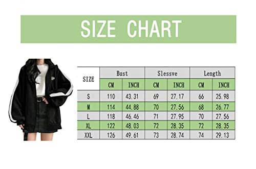 YOMXL Women's Y2K Vintage Graphic Zip Up Hoodie Oversized Casual Drawstring Hoodie E-Girl 90s Streetwear Jacket Tracksuit Black