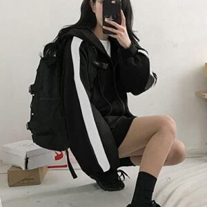 YOMXL Women's Y2K Vintage Graphic Zip Up Hoodie Oversized Casual Drawstring Hoodie E-Girl 90s Streetwear Jacket Tracksuit Black