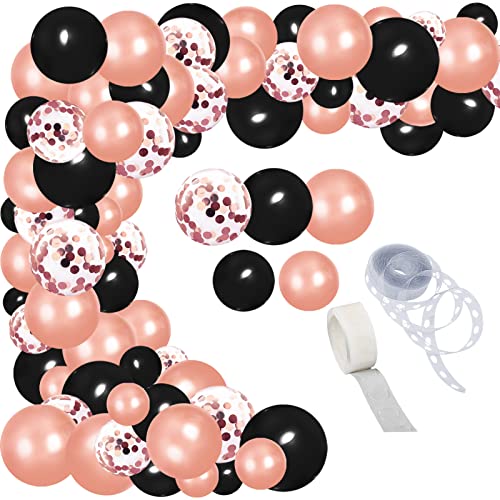 Black Rose Gold Balloon Garland Arch Kit, 112pcs Black and Rose Gold Party Decorations, Latex Confetti Balloon Garland Party Supplies for Birthday Wedding Bridal Baby Shower Graduations Retirement