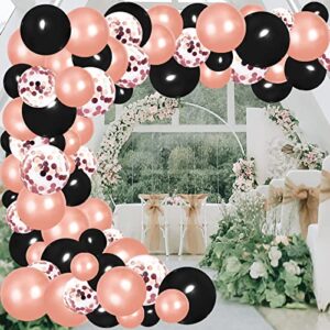 Black Rose Gold Balloon Garland Arch Kit, 112pcs Black and Rose Gold Party Decorations, Latex Confetti Balloon Garland Party Supplies for Birthday Wedding Bridal Baby Shower Graduations Retirement