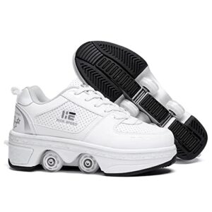 tailoria double row roller skate roller shoes unisex kick roller shoes four wheel skateboard shoes children's skates detachable 2 in 1 roller skates white