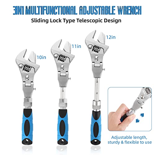 LASIEYO Adjustable Wrench, 10" to 12" Crescent Wrenches with 180° Rotating Head Wrench tool, Cr-V Chrome Vanadium Steel