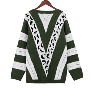 FASHIONMIA Woman Color Block Striped V Neck Sweater Long Sleeve Knit Pullover Jumper Tops Long Sleeve Deep V Neck Hand Knit Striped Sweater Tops Loose Pullover Sweaters