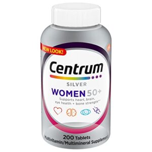 centrum silver women's multivitamin for women 50 plus, multivitamin/multimineral supplement with vitamin d3, b vitamins, non-gmo ingredients, supports memory and cognition in older adults - 200 ct