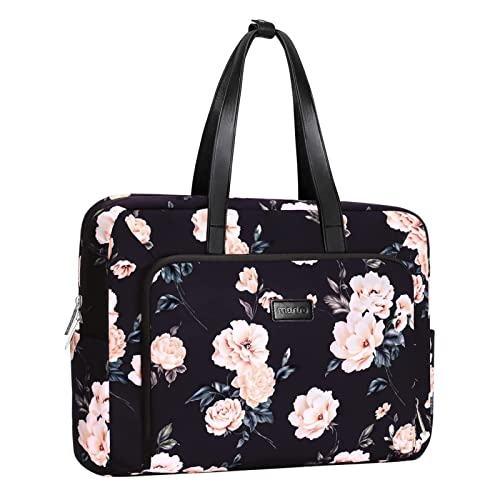 MOSISO Laptop Tote Bag Compatible with MacBook Air 15 M2 A2941 2023/Pro 16 2023-2019 M2 A2780 M1 A2485 A2141, 15-15.6 inch Notebook, Camellia Travel Work Briefcase with Front Pocket & PU Handle, Black