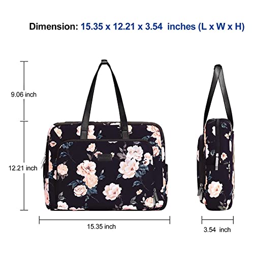 MOSISO Laptop Tote Bag Compatible with MacBook Air 15 M2 A2941 2023/Pro 16 2023-2019 M2 A2780 M1 A2485 A2141, 15-15.6 inch Notebook, Camellia Travel Work Briefcase with Front Pocket & PU Handle, Black