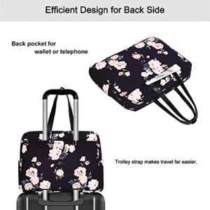 MOSISO Laptop Tote Bag Compatible with MacBook Air 15 M2 A2941 2023/Pro 16 2023-2019 M2 A2780 M1 A2485 A2141, 15-15.6 inch Notebook, Camellia Travel Work Briefcase with Front Pocket & PU Handle, Black