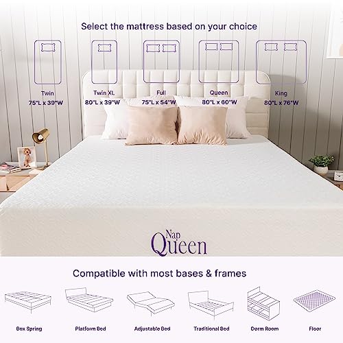 NapQueen 10 Inch Queen Size Mattress, Cooling Gel Memory Foam Mattress, Bed in a Box