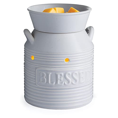 CANDLE WARMERS ETC. Illumination Fragrance Warmer- Light-Up Warmer for Warming Scented Candle Wax Melts and Tarts or to Freshen Room, Grey Blessed Milkjug