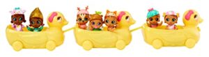 baby born mini babies playset – unwrap surprise twins or triplets collectible baby dolls with soft swaddle, blanket, ducky pull toy series 3 multicolor