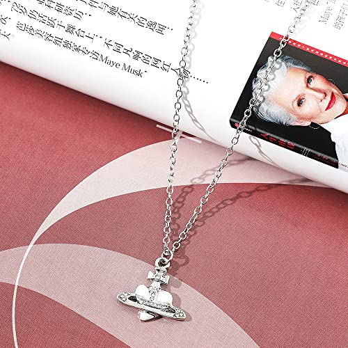 Punk Heart Y2K Saturn Necklace - 5 Colors Available Fashion Baroque Rhinestone Love Heart Saturn Planet Pendant Necklace Jewelry (White necklace)