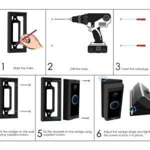 Mars Outpost Adjustable Mount for RingWired Corner Adjustable Mounting Bracket Wedge 20-45 Degree 20/25/30/35/40/45 Degree Slim & Strong, Black