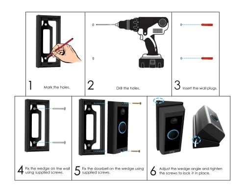 Mars Outpost Adjustable Mount for RingWired Corner Adjustable Mounting Bracket Wedge 20-45 Degree 20/25/30/35/40/45 Degree Slim & Strong, Black