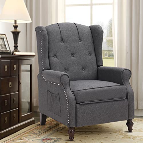 VUYUYU Wingback Recliner Chair, Push Back Arm Chair with Heat and Massage, Tufted Single Sofa for Home, Living Room, Office, Bedroom (Grey)