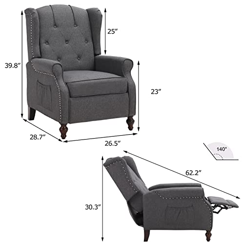 VUYUYU Wingback Recliner Chair, Push Back Arm Chair with Heat and Massage, Tufted Single Sofa for Home, Living Room, Office, Bedroom (Grey)