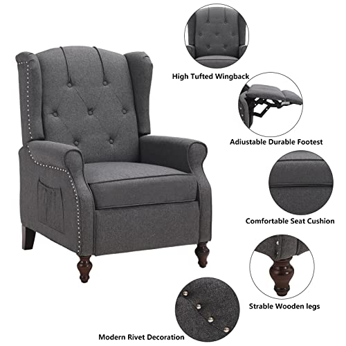 VUYUYU Wingback Recliner Chair, Push Back Arm Chair with Heat and Massage, Tufted Single Sofa for Home, Living Room, Office, Bedroom (Grey)