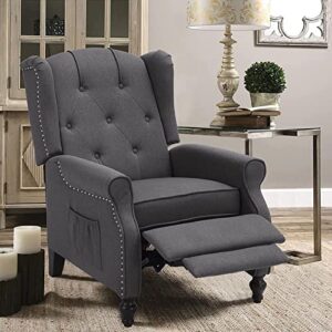 VUYUYU Wingback Recliner Chair, Push Back Arm Chair with Heat and Massage, Tufted Single Sofa for Home, Living Room, Office, Bedroom (Grey)