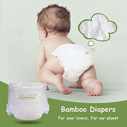 Aimisin Bamboo Disposable Baby Diapers Plant-Based Biodegradable Soft Absorbent Diapers for Babies Hypoallergenic for Sensitive Skin (S(5-16Lbs)-36ct)