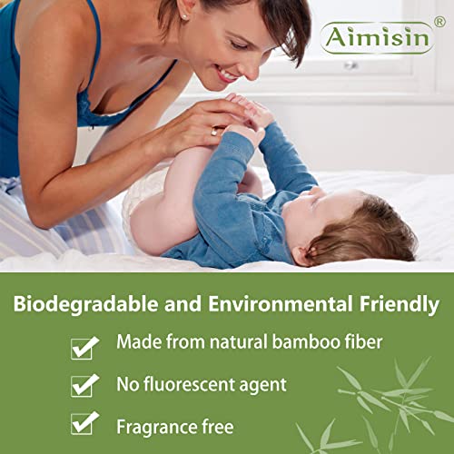 Aimisin Bamboo Disposable Baby Diapers Plant-Based Biodegradable Soft Absorbent Diapers for Babies Hypoallergenic for Sensitive Skin (S(5-16Lbs)-36ct)