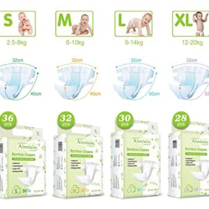 Aimisin Bamboo Disposable Baby Diapers Plant-Based Biodegradable Soft Absorbent Diapers for Babies Hypoallergenic for Sensitive Skin (S(5-16Lbs)-36ct)