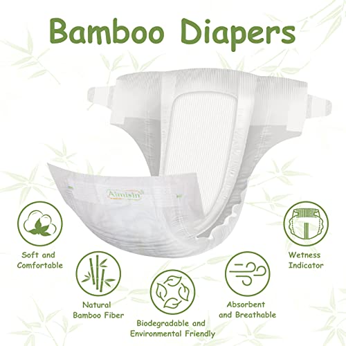 Aimisin Bamboo Disposable Baby Diapers Plant-Based Biodegradable Soft Absorbent Diapers for Babies Hypoallergenic for Sensitive Skin (S(5-16Lbs)-36ct)