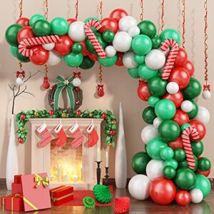 balloon garland arch kit christmas, 87pcs green red white christmas balloon garland balloon arch kit with candy cane foil balloons for kids christmas party decorations new year holiday party supplies