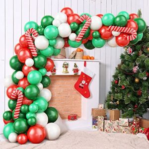 Balloon Garland Arch Kit Christmas, 87PCS Green Red White Christmas Balloon Garland Balloon Arch Kit with Candy Cane Foil Balloons for Kids Christmas Party Decorations New Year Holiday Party Supplies