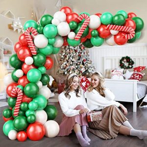 Balloon Garland Arch Kit Christmas, 87PCS Green Red White Christmas Balloon Garland Balloon Arch Kit with Candy Cane Foil Balloons for Kids Christmas Party Decorations New Year Holiday Party Supplies