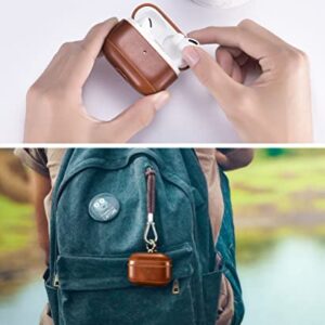 for AirPod 3 Case Leather, Genuine Leather Protective Airpod 3 Generation Case Cover Shockproof with Loss Prevention Clip for Apple AirPods 3 Wireless Charging Case for airpods