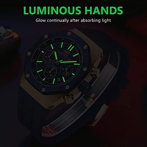 AIMES Blue Mens Watches Fashion Casual Chronograph Watches for Men Big Face Military Sports Waterproof Multifunction Silicone Strap Business Work Wristwatch