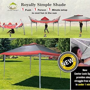 CROWN SHADES 13X13 Outdoor Pop Up Gazebo Base 10X10 Patio Gazebos Patented Center Lock Quick Setup Newly Designed Storage Bag Instant Canopy Tent with Mosquito Nettings (13x13, Red & Grey)