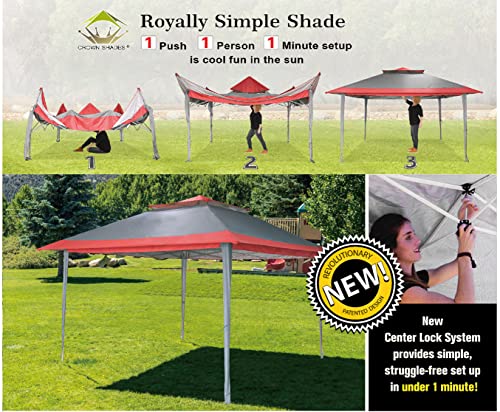 CROWN SHADES 13X13 Outdoor Pop Up Gazebo Base 10X10 Patio Gazebos Patented Center Lock Quick Setup Newly Designed Storage Bag Instant Canopy Tent with Mosquito Nettings (13x13, Red & Grey)