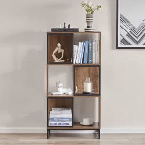 east oak bookshelf 3-tier bookshelves wood storage shelves, etagere open bookcase with metal frame, multifunctional free standing shelf organizer with anti-tip design & adjustable feet for home office