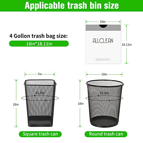 Allclean 2-4 Gallon Trash Bag,Small 4 Gallon Kitchen Drawstring Trash Bag, Unscented Bathroom Garbage Bag Waste basket Liners Fit 11-14 liters for office,Car(90 White Bags)