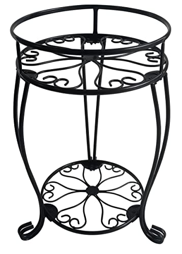 NOAMOO 19.3inch Tall Metal Plant Stand, 2 Tier Potted Plant Shelf for Indoor Outdoor, Flower Pot Holder for Corner Living Room Patio Balcony Garden, Kitchen and Bathroom Display Rack,Black